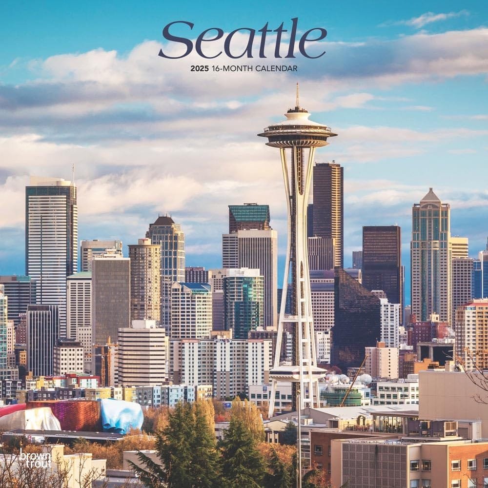 BrownTrout Seattle 2025 12 x 24 Inch Monthly Square Wall Calendar ...